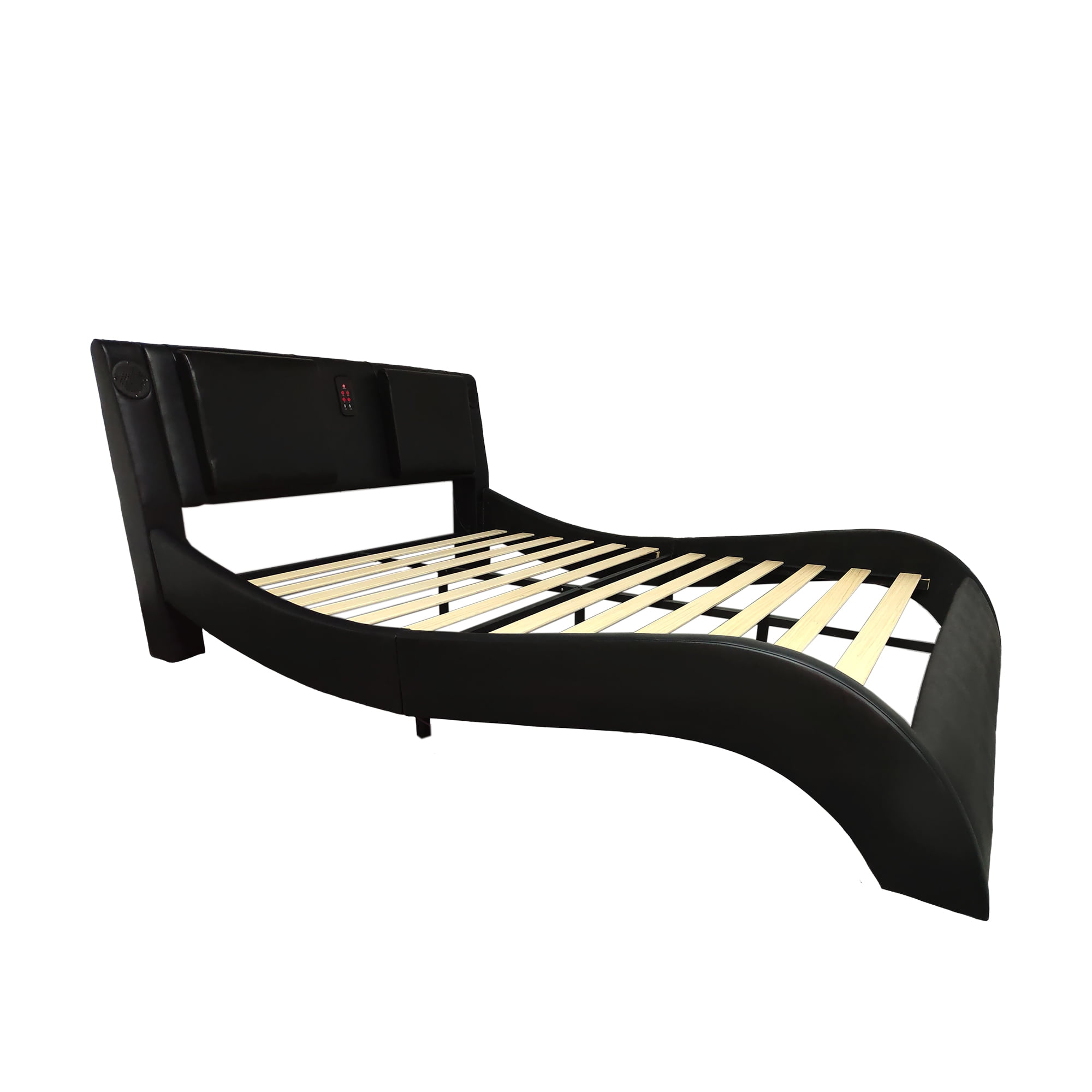Queen Size Upholstered Bed Frame With Led Lighting Built-in Speaker ...