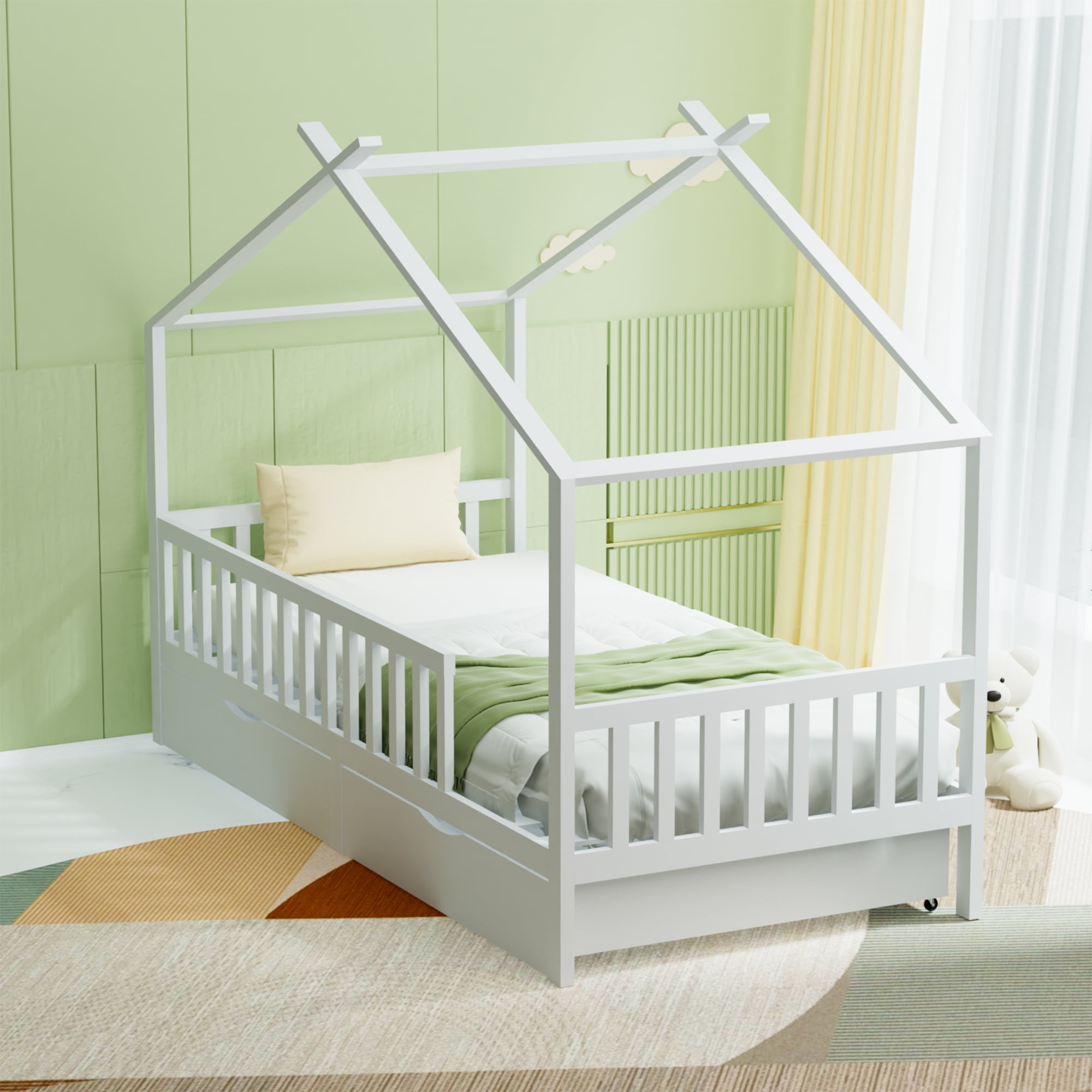 Queen Size Upholstered Bed Frame with Thick Chenille Fabric, Grounded ...