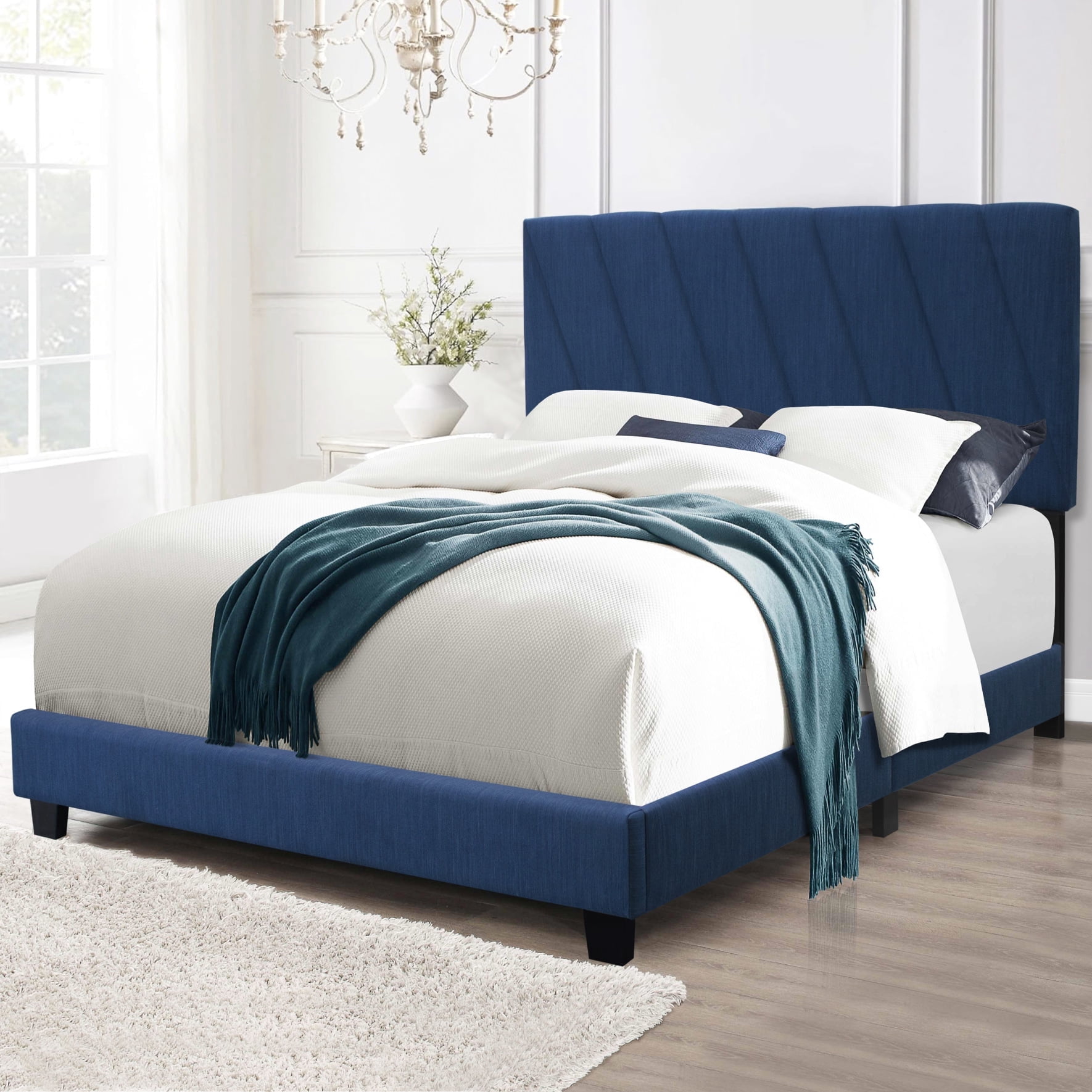 Queen Size Upholstered Bed, Modern Upholstered Platform Bed Frame with ...