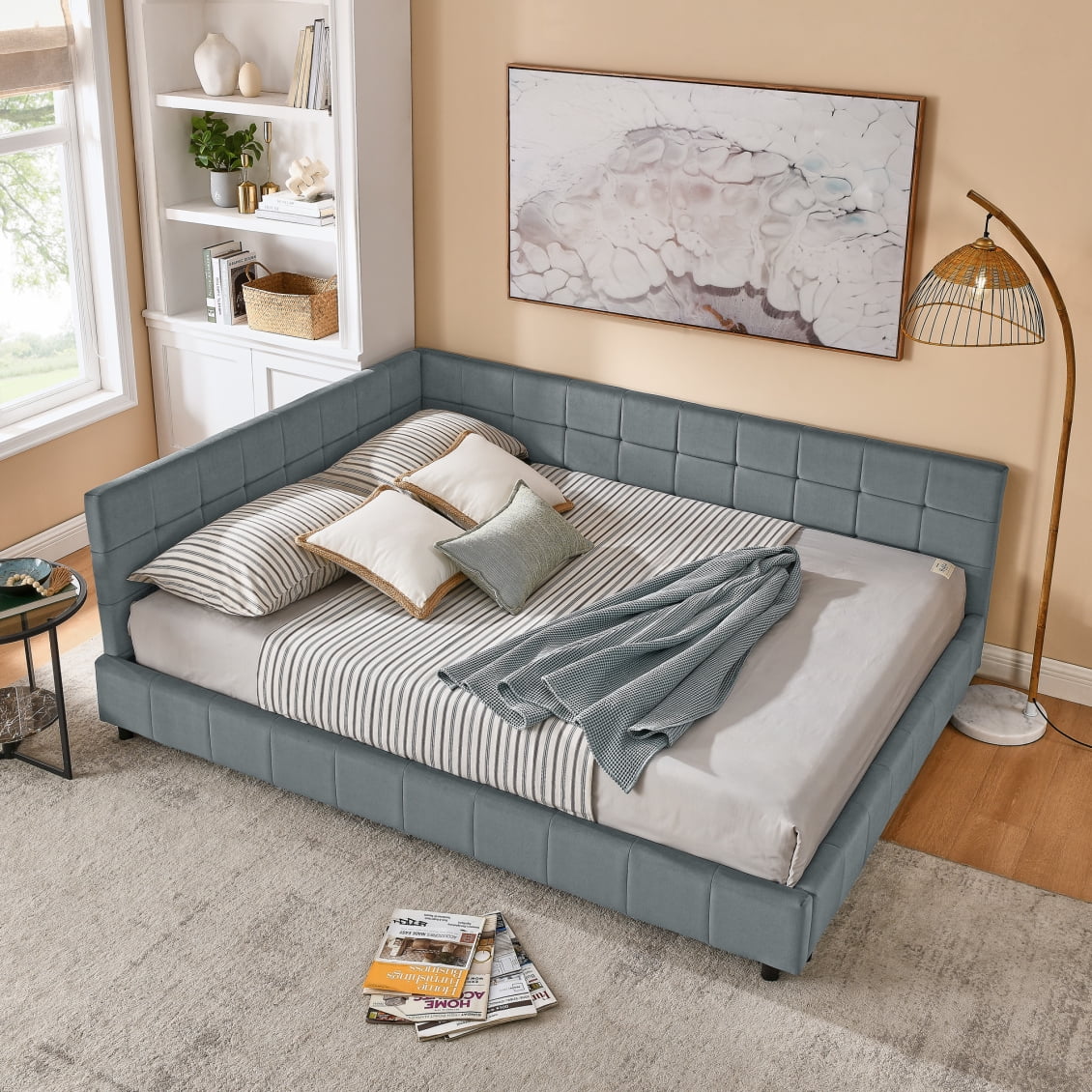 Queen Size Upholstered Daybed, Platform Bed Frame with Headboard, L ...