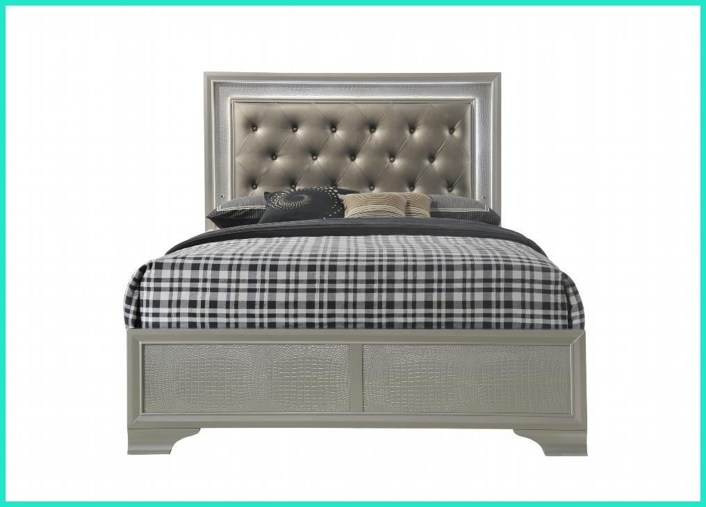 Queen Size Upholstered Platform Bed Frame - Champagne Crocodile Texture ...