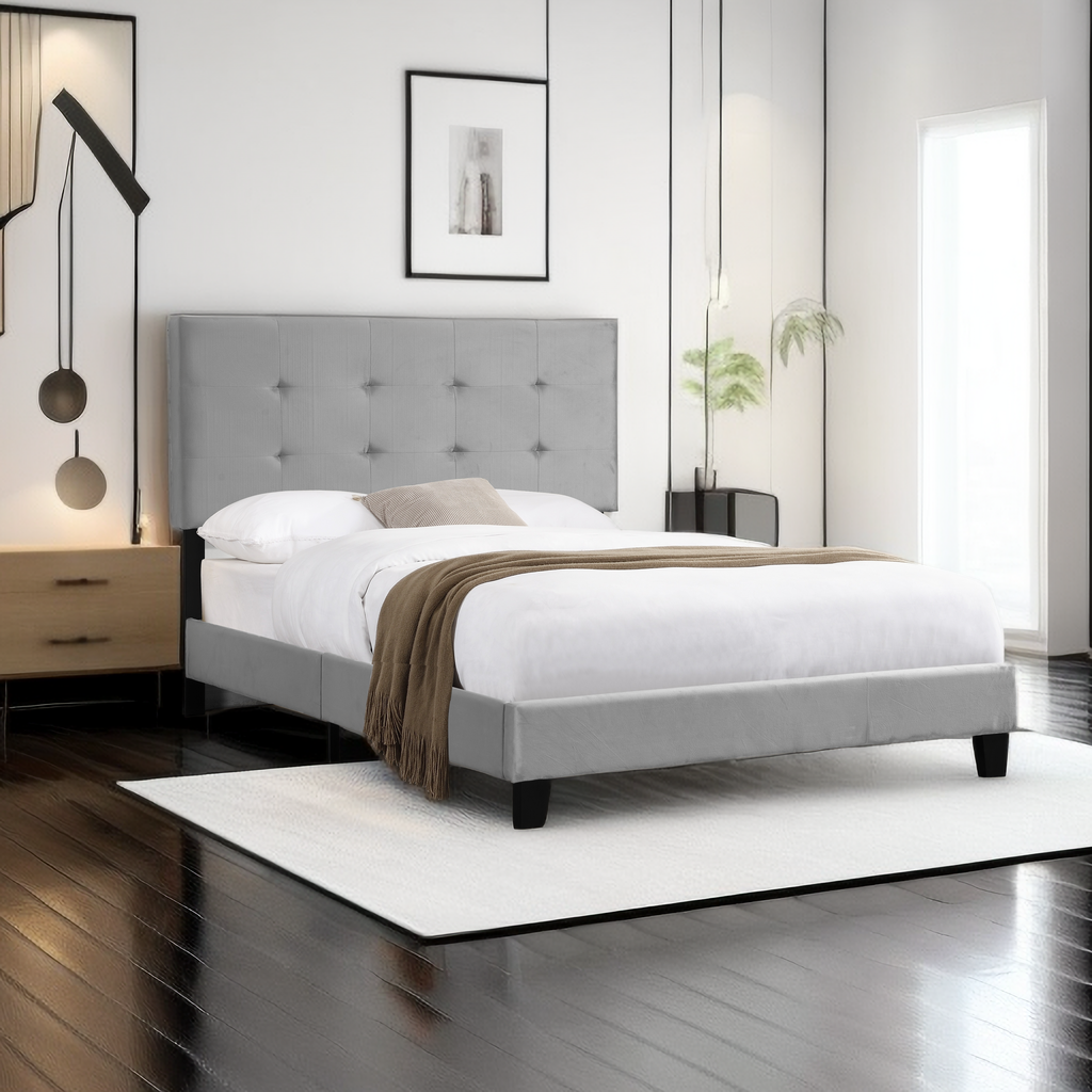 Queen Size Upholstered Platform Bed Frame with Tufted Headboard, Queen Velvet Platform Bed ...