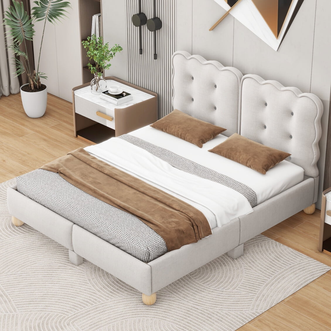 Queen Size Upholstered Platform Bed Frame, Upholstered Platform Beds ...