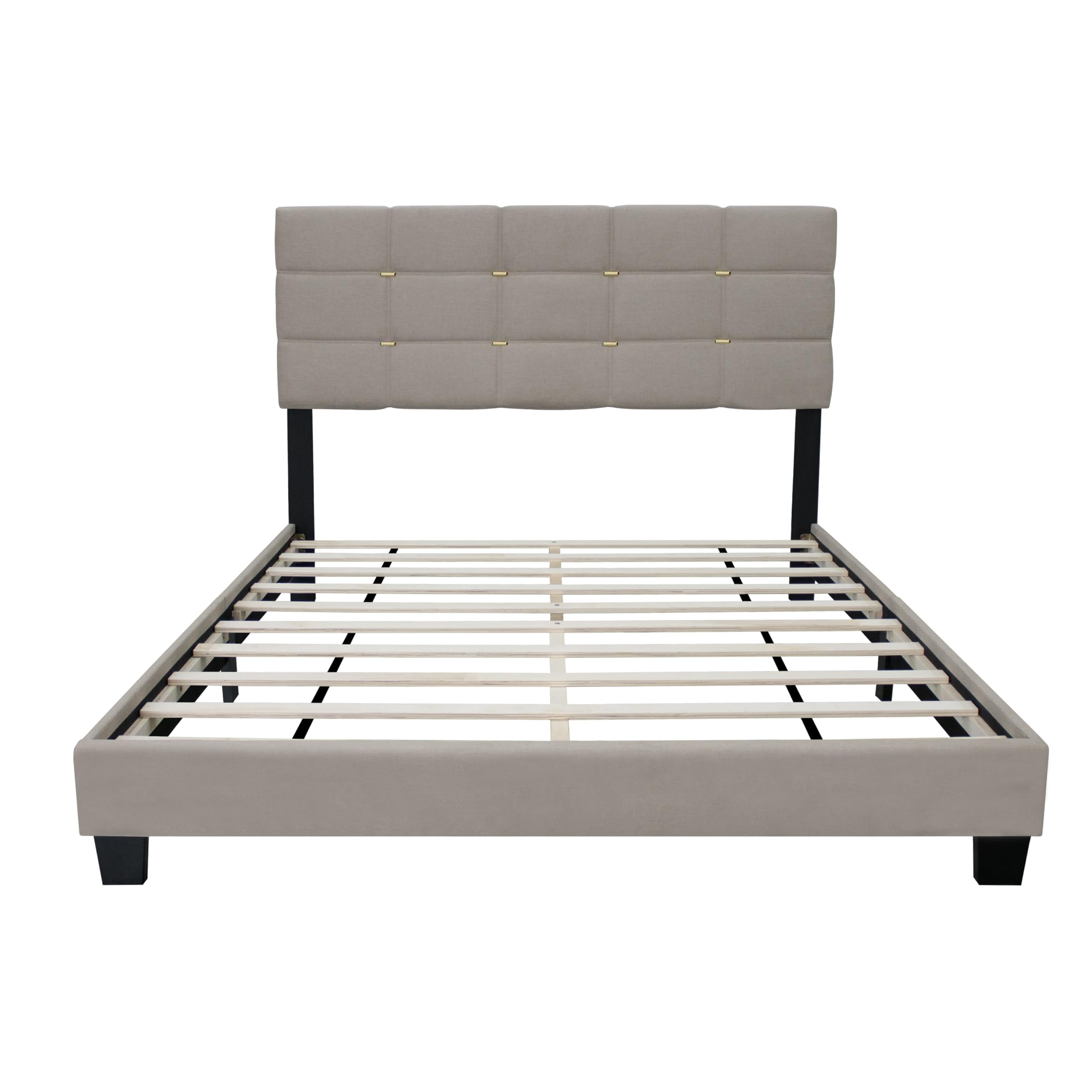Queen Size Upholstered Platform Bed Frame, Wingback Bed with 46.5" Headboard, Solid and Stable ...