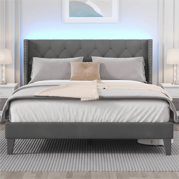 EastVita Queen Upholstered Bed Frame With Headboard-Charging Station ...