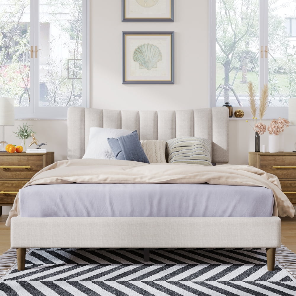 Queen Size Upholstered Platform Bed with Vertical Channel Tufted ...