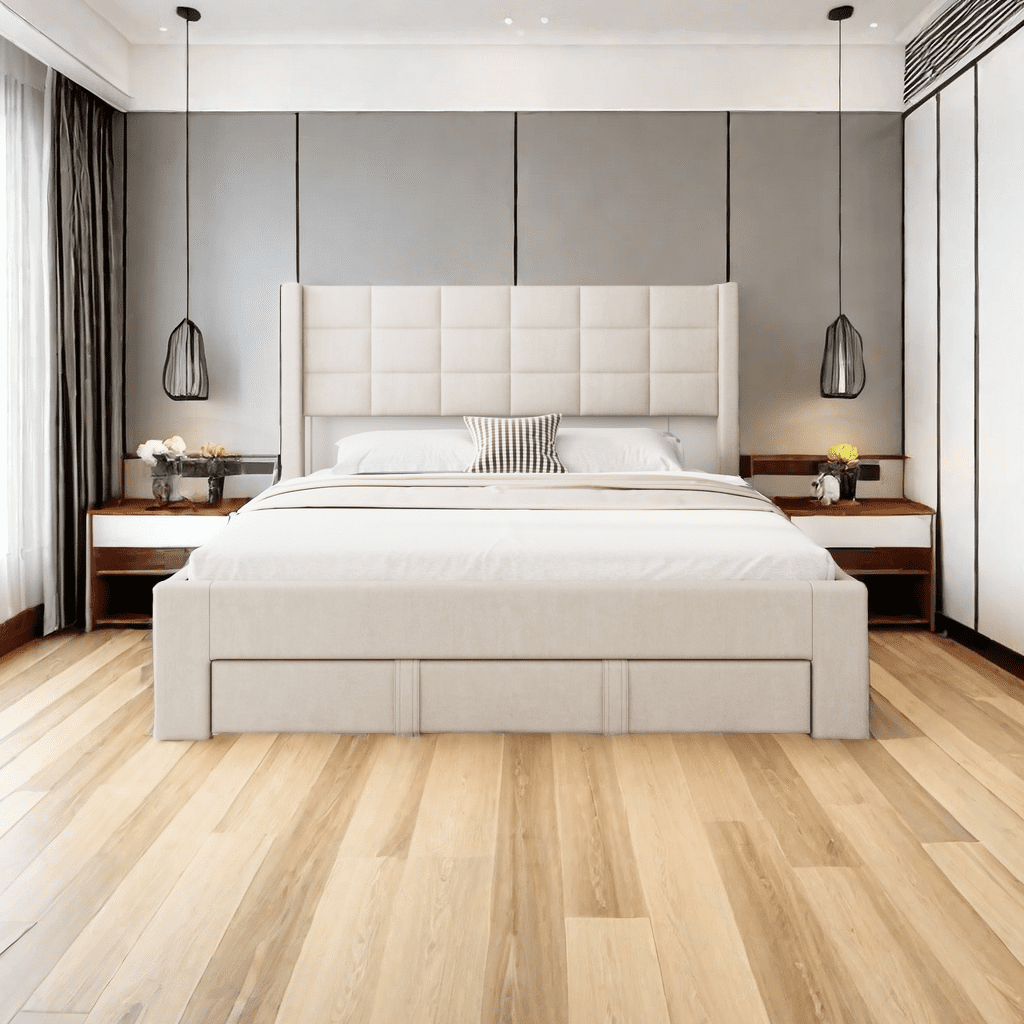 Queen Size Upholstered Platform Bed with A Big Drawer, Wood Platform ...