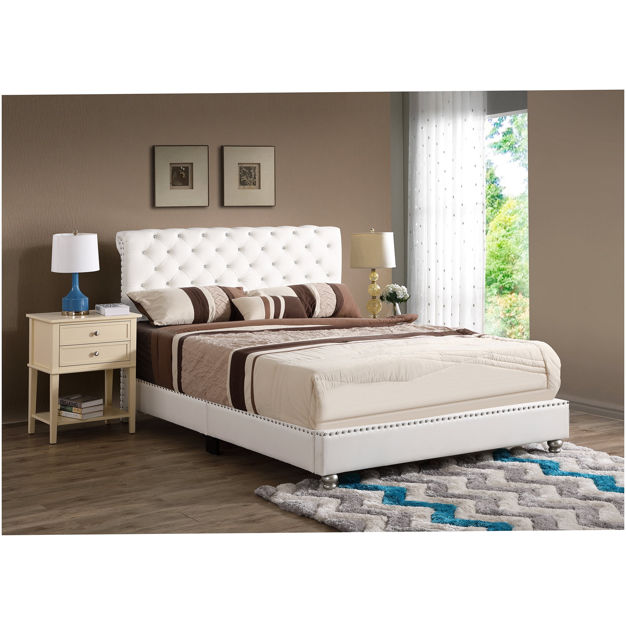 Queen Size Upholstered Platform Bed with Foam Padding Headboard, Modern ...