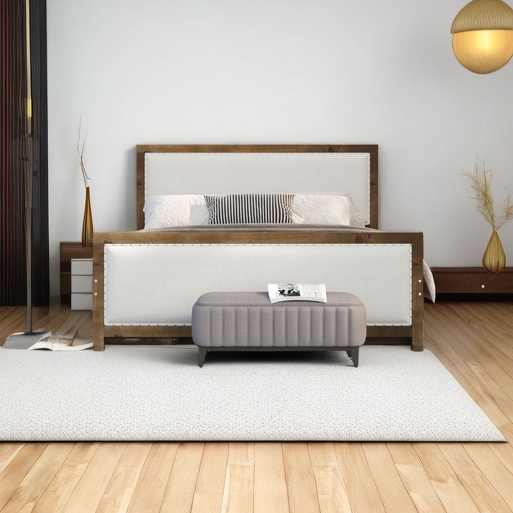 Queen Size Upholstered Platform Bed with Wood Frame and 4 Drawers with ...