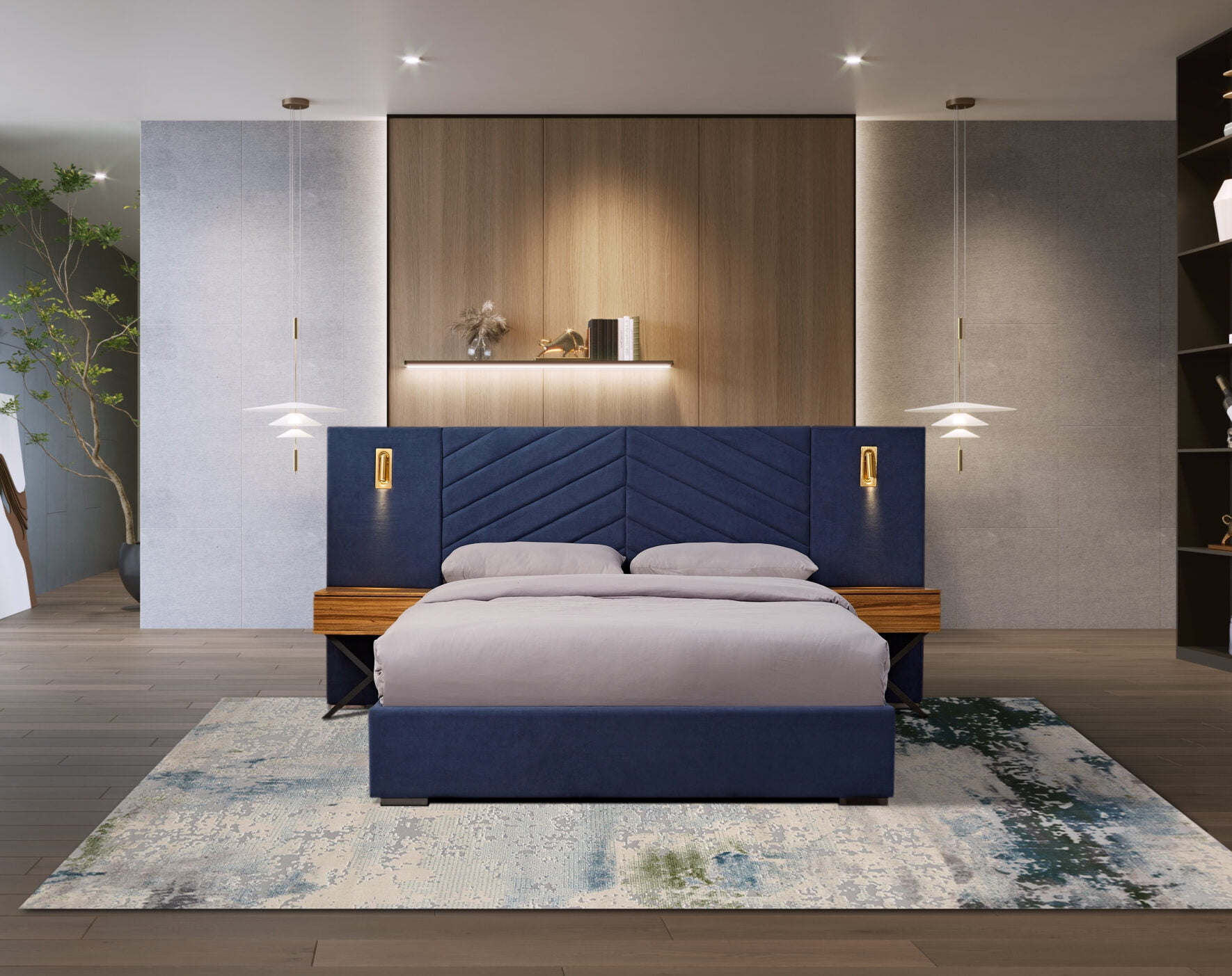 Queen Size Velvet Platform Bed with Tufted Wingback Headboard & Storage ...