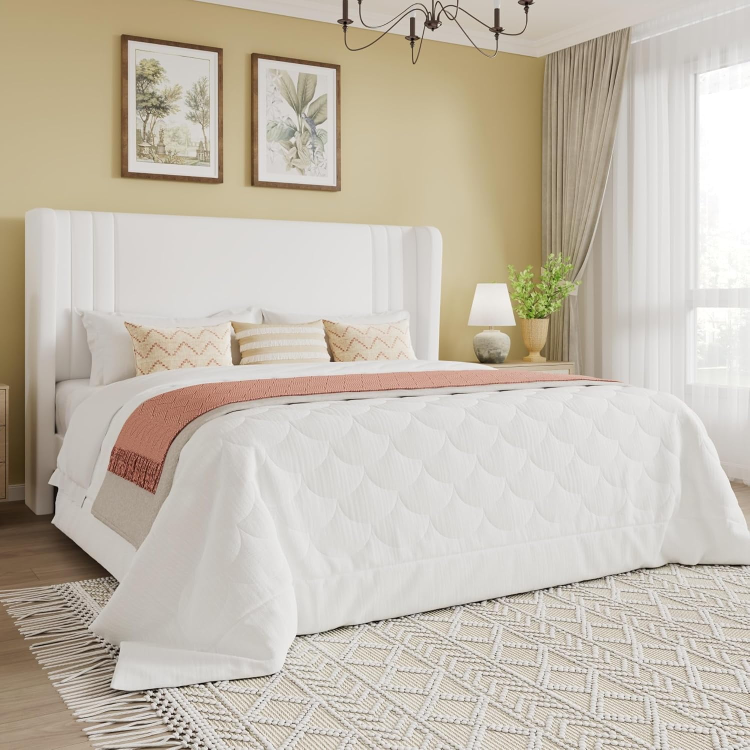 Queen Size Velvet Upholstered Platform Bed Frame with Vertical Channel ...