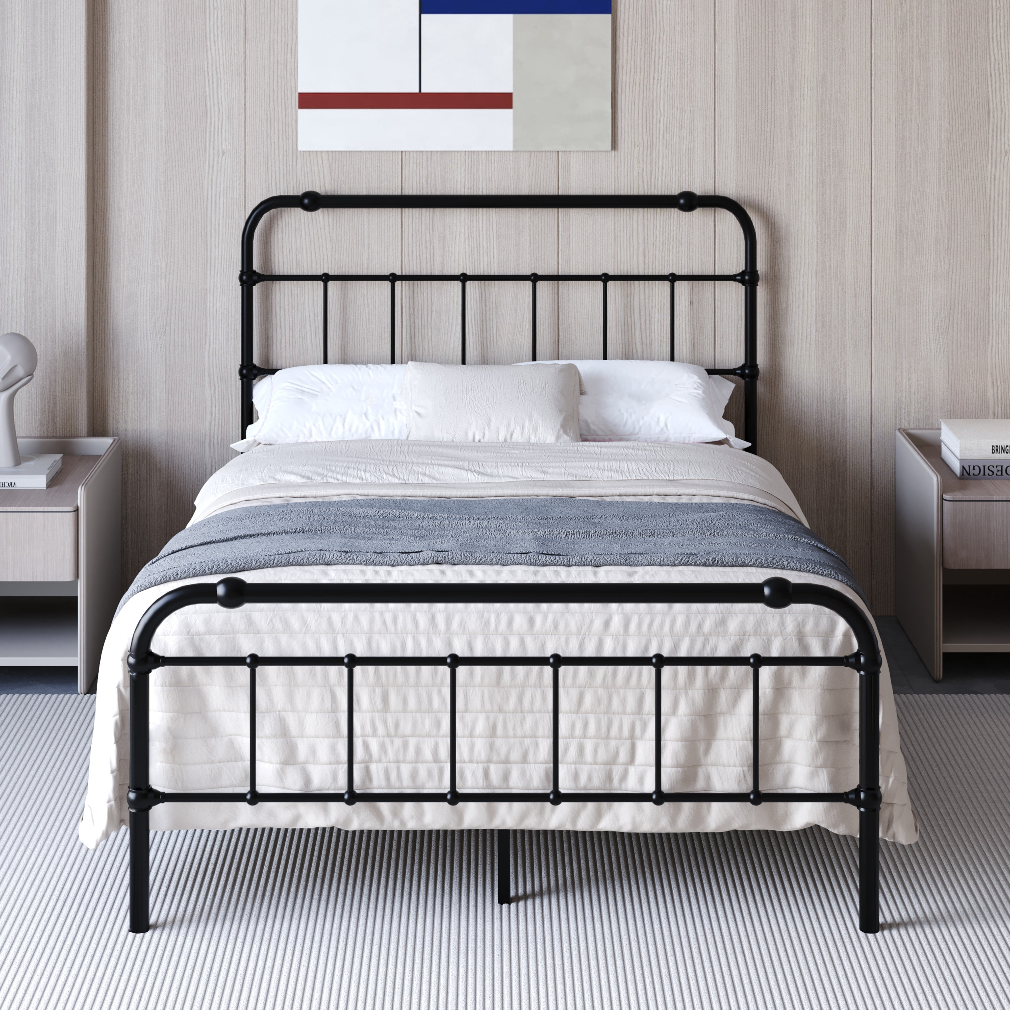 Queen Size Victorian Style Metal Platform Bed Frame with 18 Inch High ...