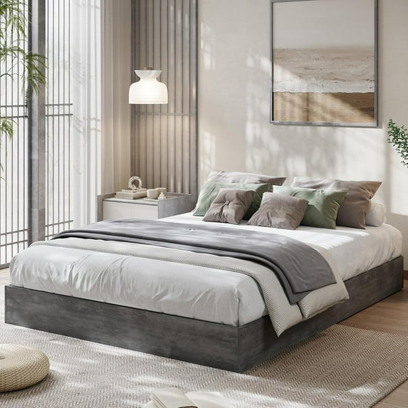 Queen Size Wood Platform Bed Frame, Wooden Bed Frame No Headboard, Wood ...