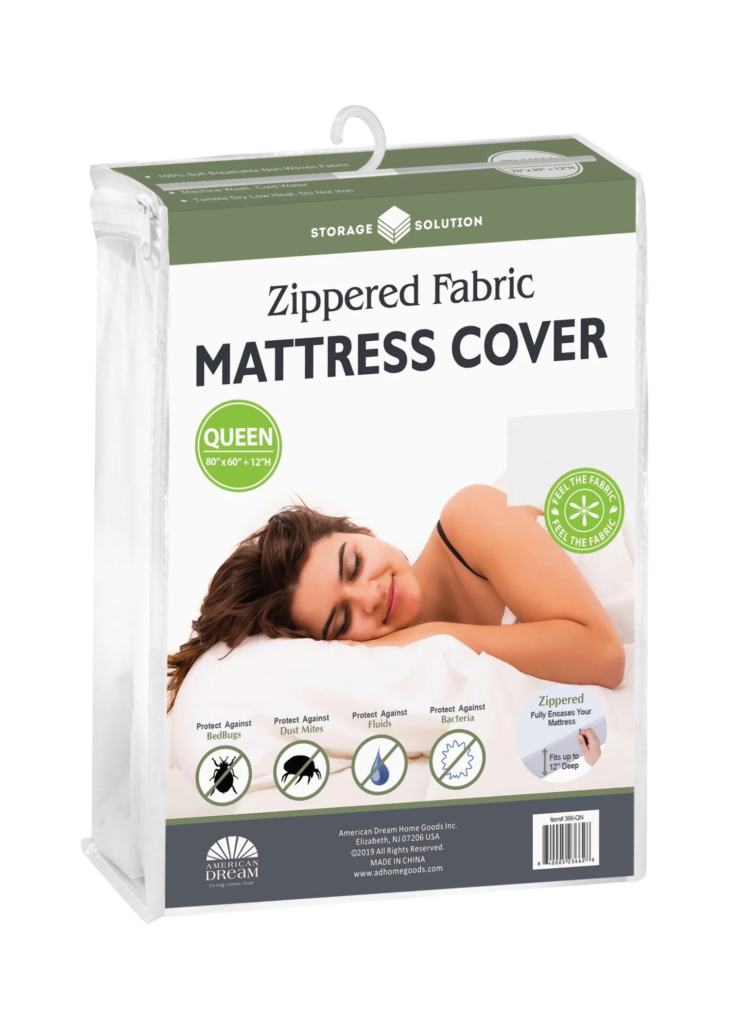 Queen Size Zippered Fabric Mattress Cover, Protects Against Bed Bugs ...