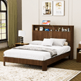 Queen Size bed frame with storage headboard, built-in charging station ...