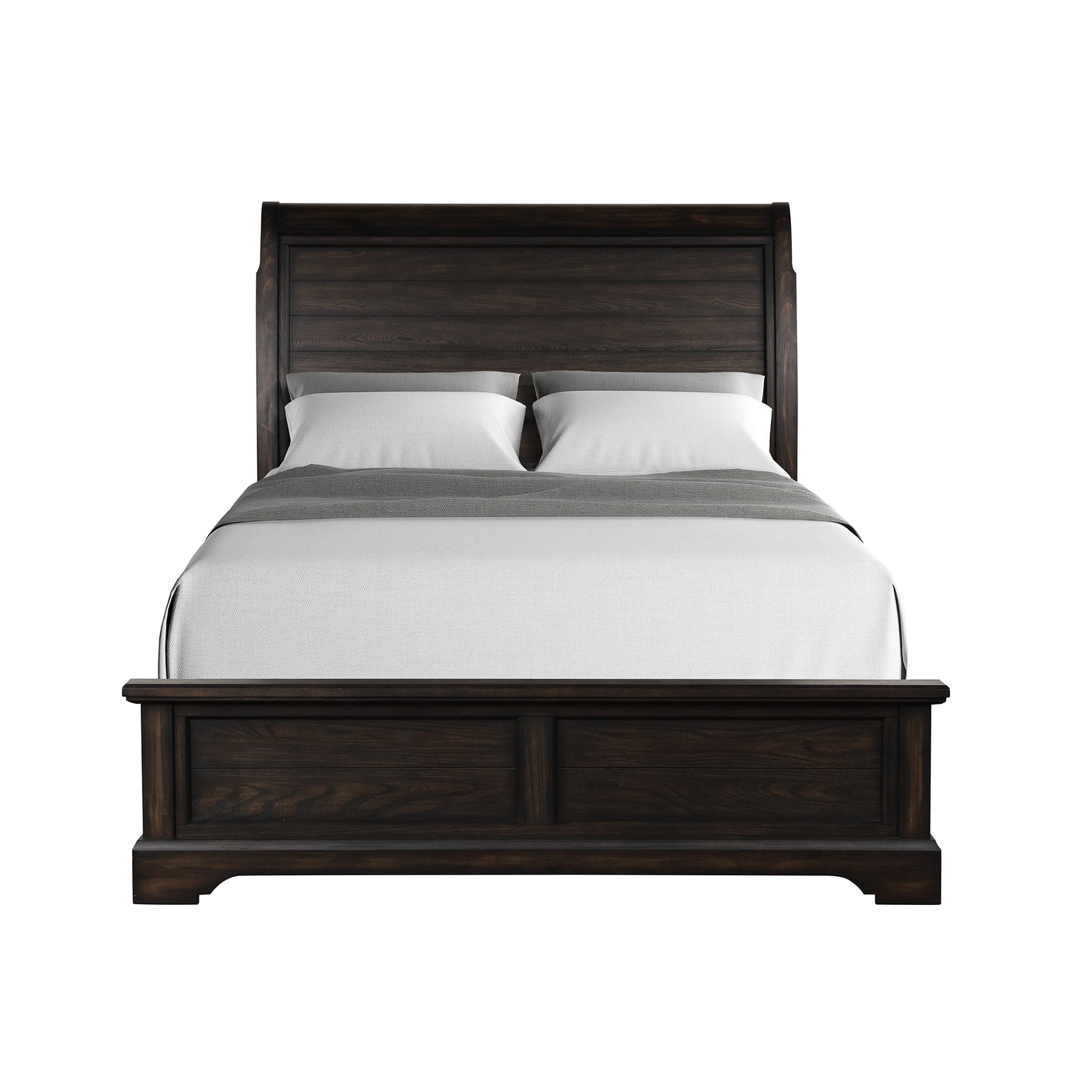 Queen Sleigh Bed with Mahogany Finish | Solid Wood+MDF Main Material ...