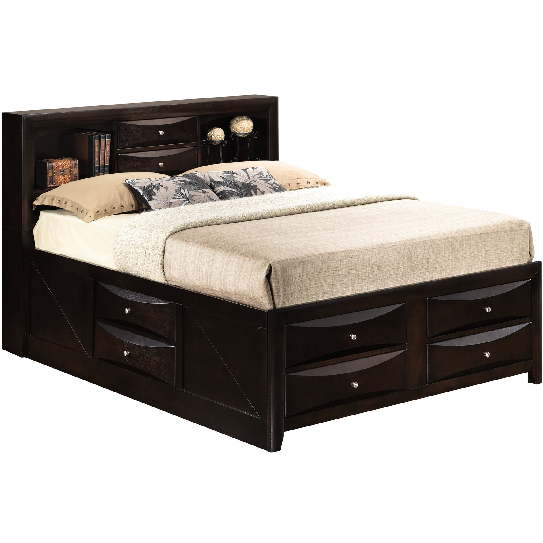Queen Storage Bed In Cappuccino With Solid Wood Veneer Appearance Strong And Metal Guides ...