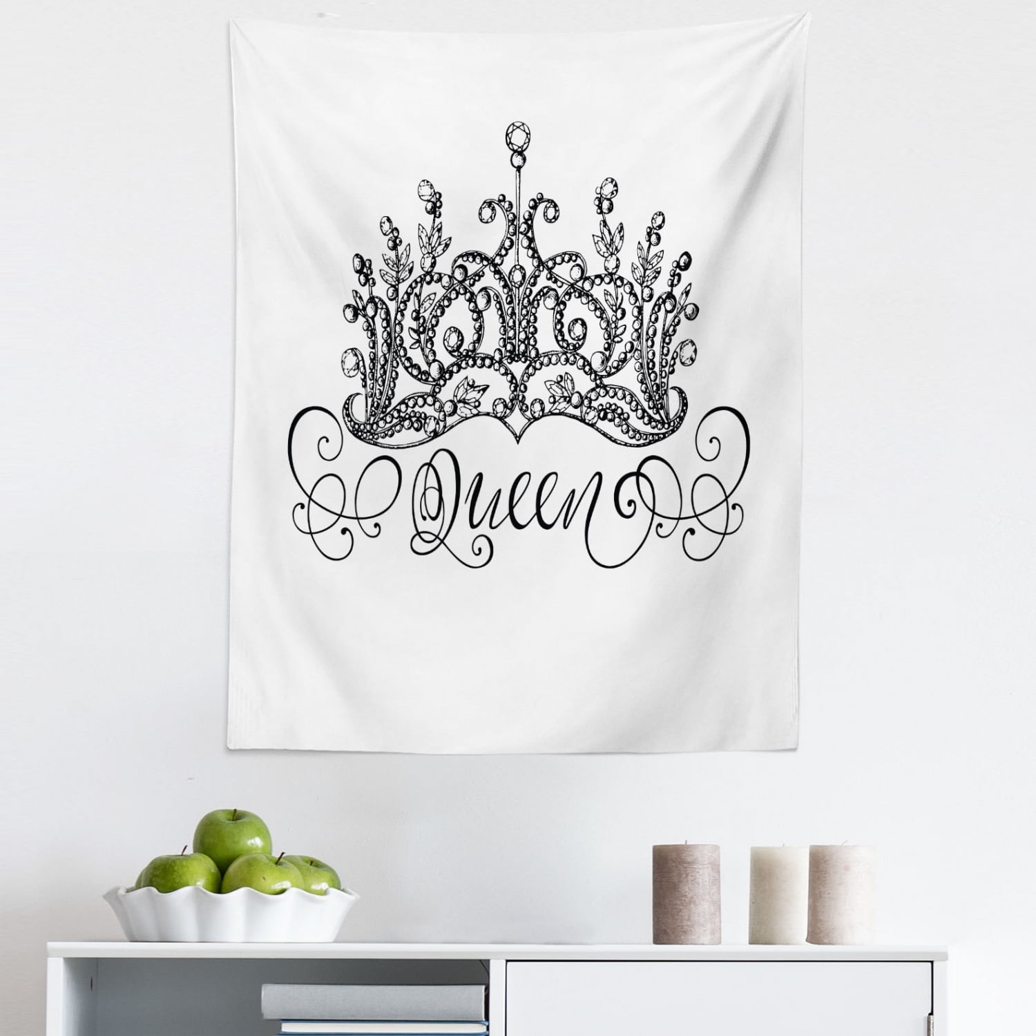 Queen Tapestry, Hand Drawn Crown Lettering Baroque Style Elements ...