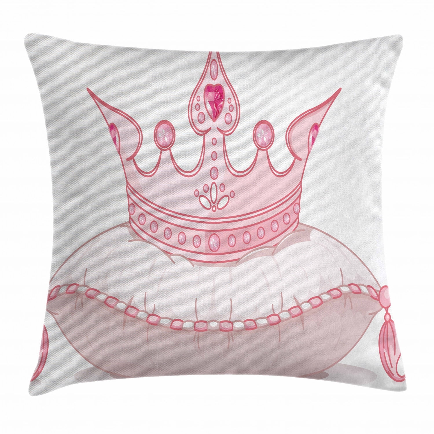 Queen Throw Pillow Cushion Cover, Cartoon Style Cute Pink Princess ...
