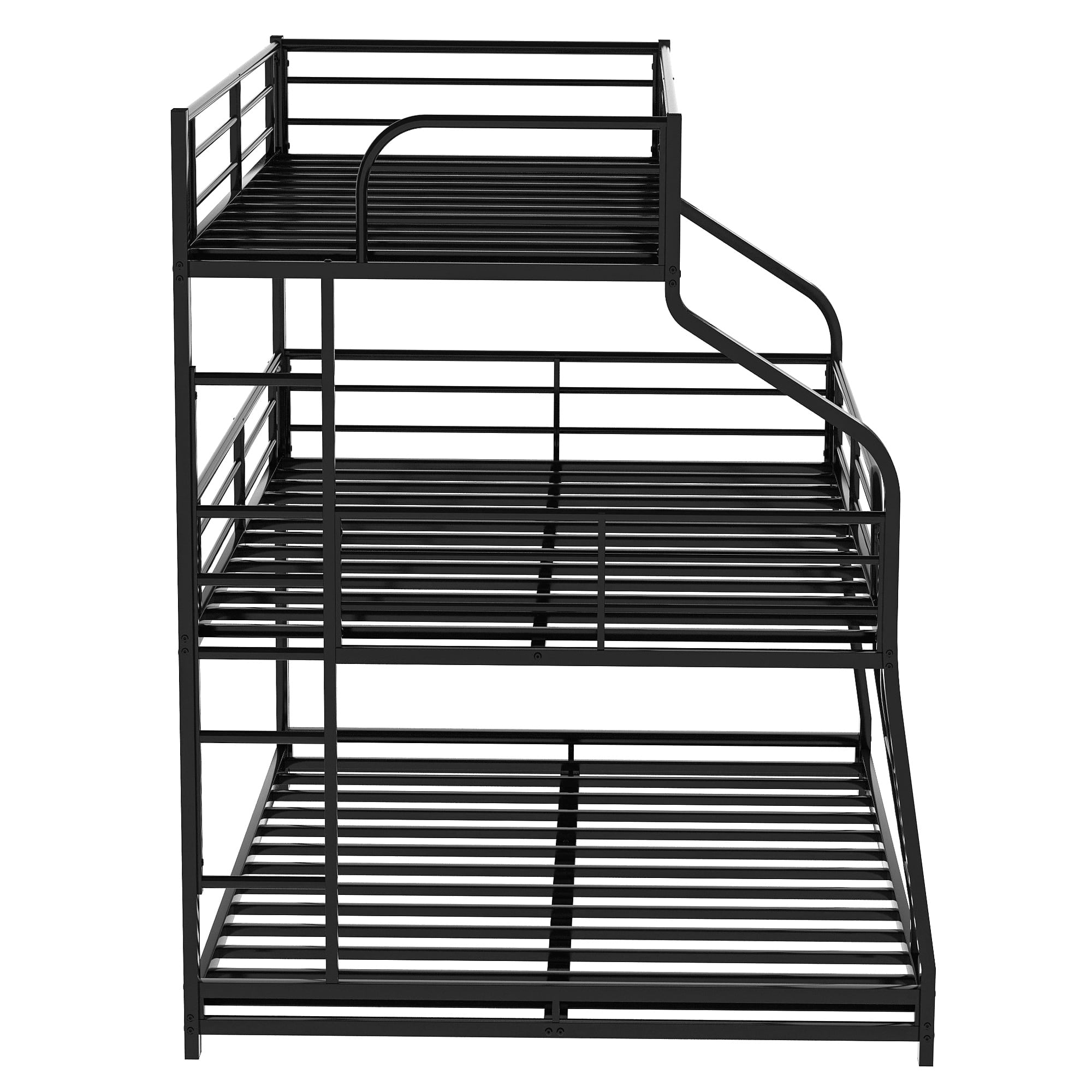 Queen Triple Bunk Bed with Long and Short Ladder Black - Walmart.com