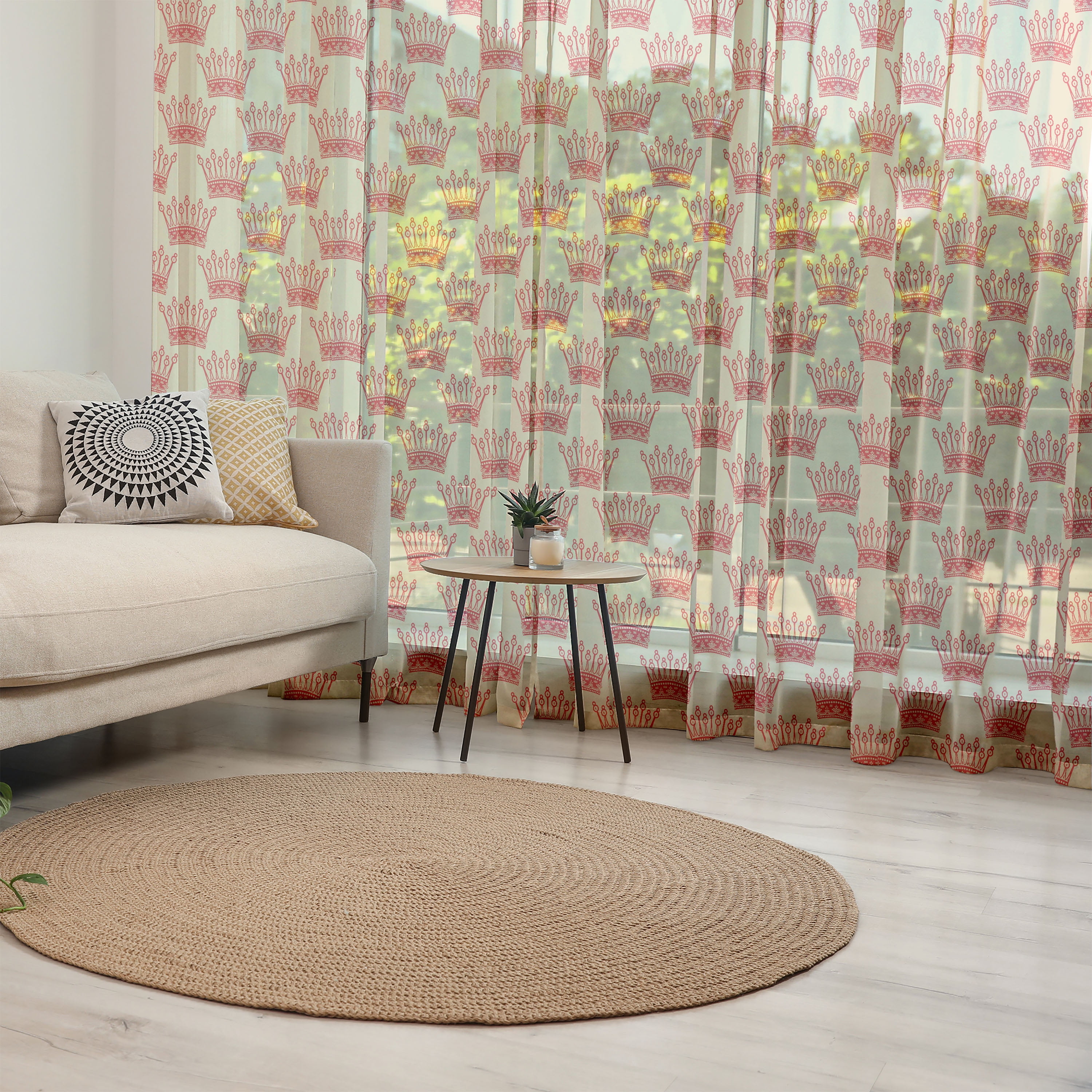 Queen Tulle Curtains with Rod Pocket, Crowns Pattern Vintage Design ...