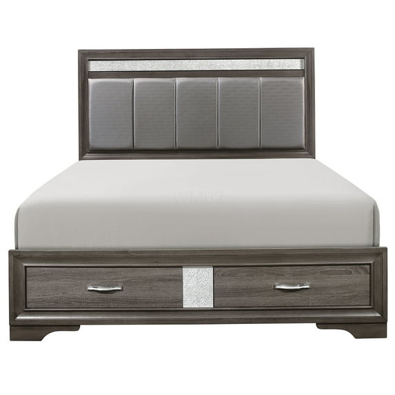 Queen Upholstered Storage Bed Frame with Headboard, Gray Faux Leather ...