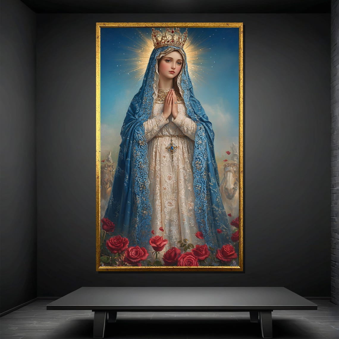 Queen Virgin Mary Canvas Painting – Elegant Crowned Catholic Wall Art ...