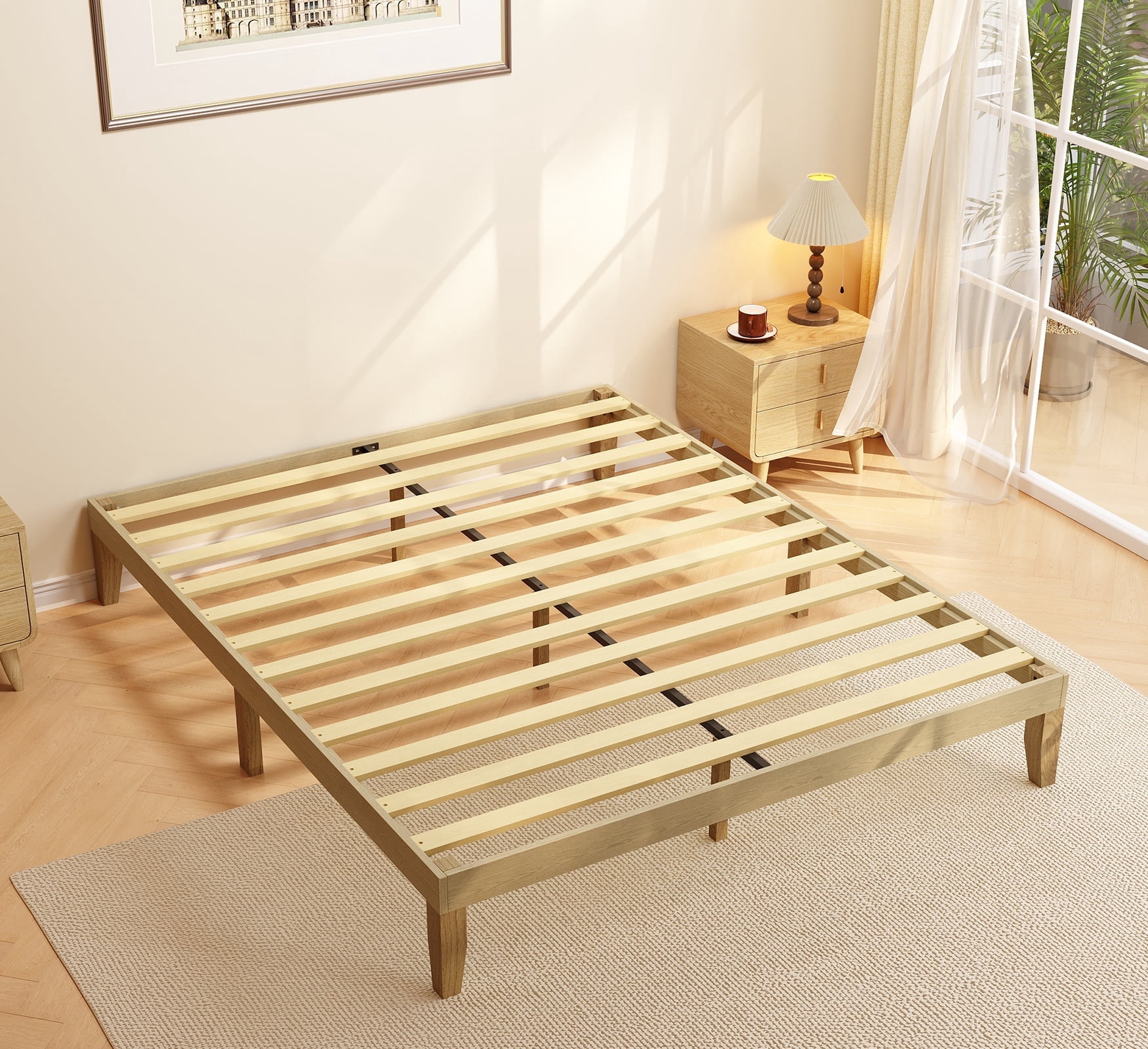 Queen Wood Bed Frame - 12 Inch Solid Pine Platform Bed with Heavy-Duty ...