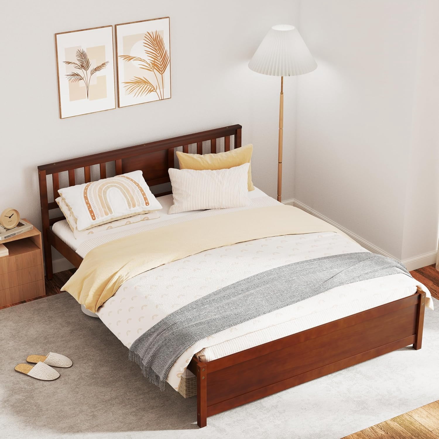 Queen Wood Platform Bed Frame with Headboard, Solid Wood Platform Bed ...