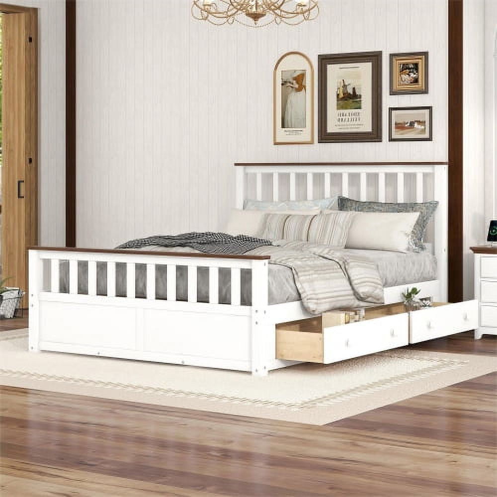 Queen Wood Platform Bed Frame with Headboard, Solid Wood Platform bed ...