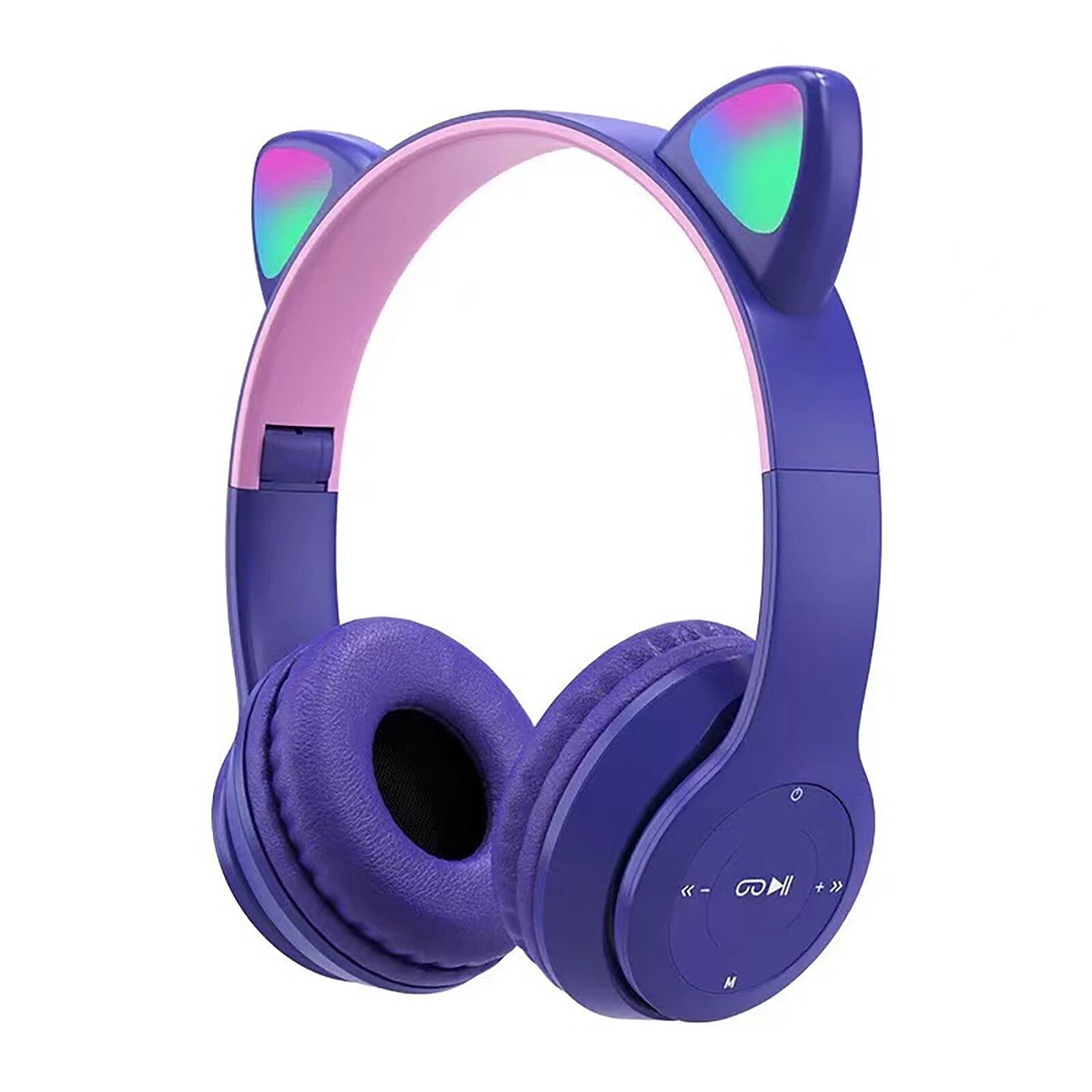 Queen.Y Over-Ear Cat Ear Wireless Headset with Microphone, Purple ...