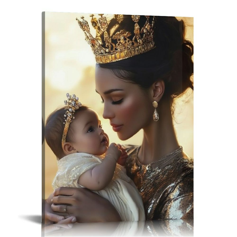 Queen and Prince Wall Art African American Wall Decor Black Woman Crown Canvas Painting Black ...