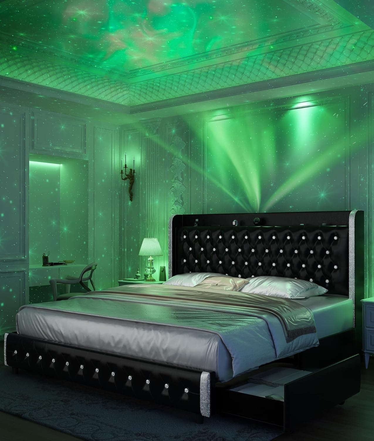 OIKMOINB Queen led bed frame with 4 drawers and IYTDJNB Projector ...
