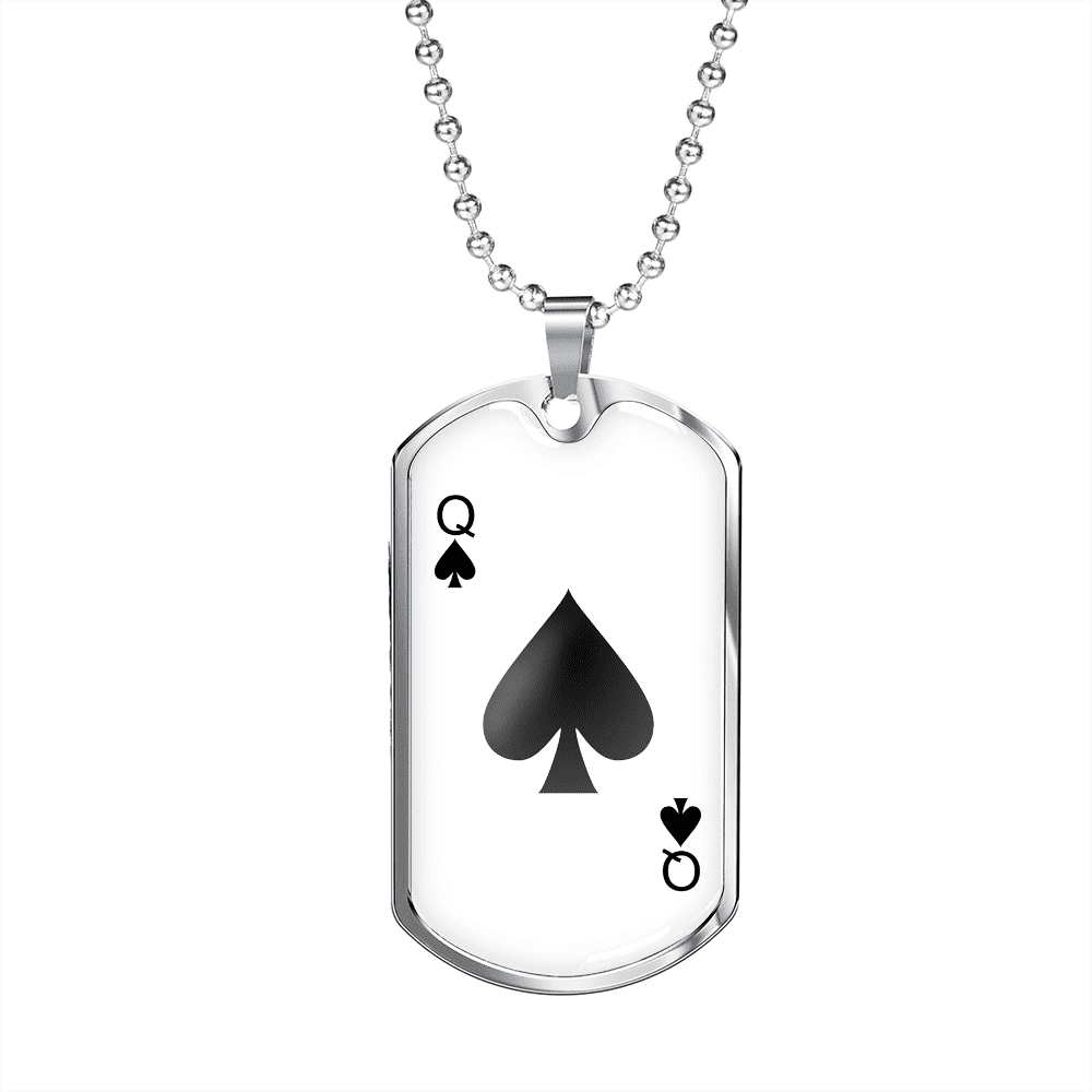Queen of Spades Gambler Plain Necklace Stainless Steel or 18k Gold Dog ...