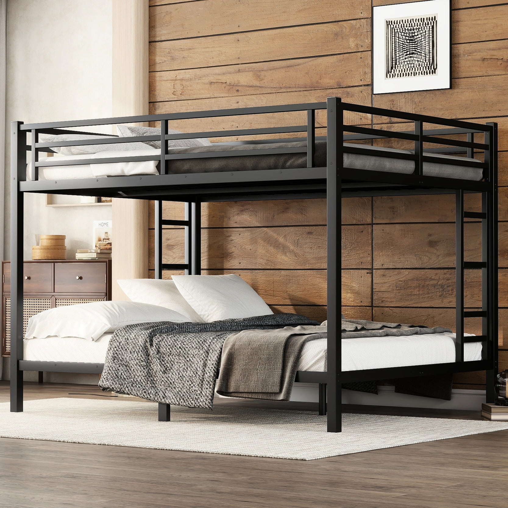 Queen over Queen Metal Bed, Under Bed Storage / 2 Side Ladders ...