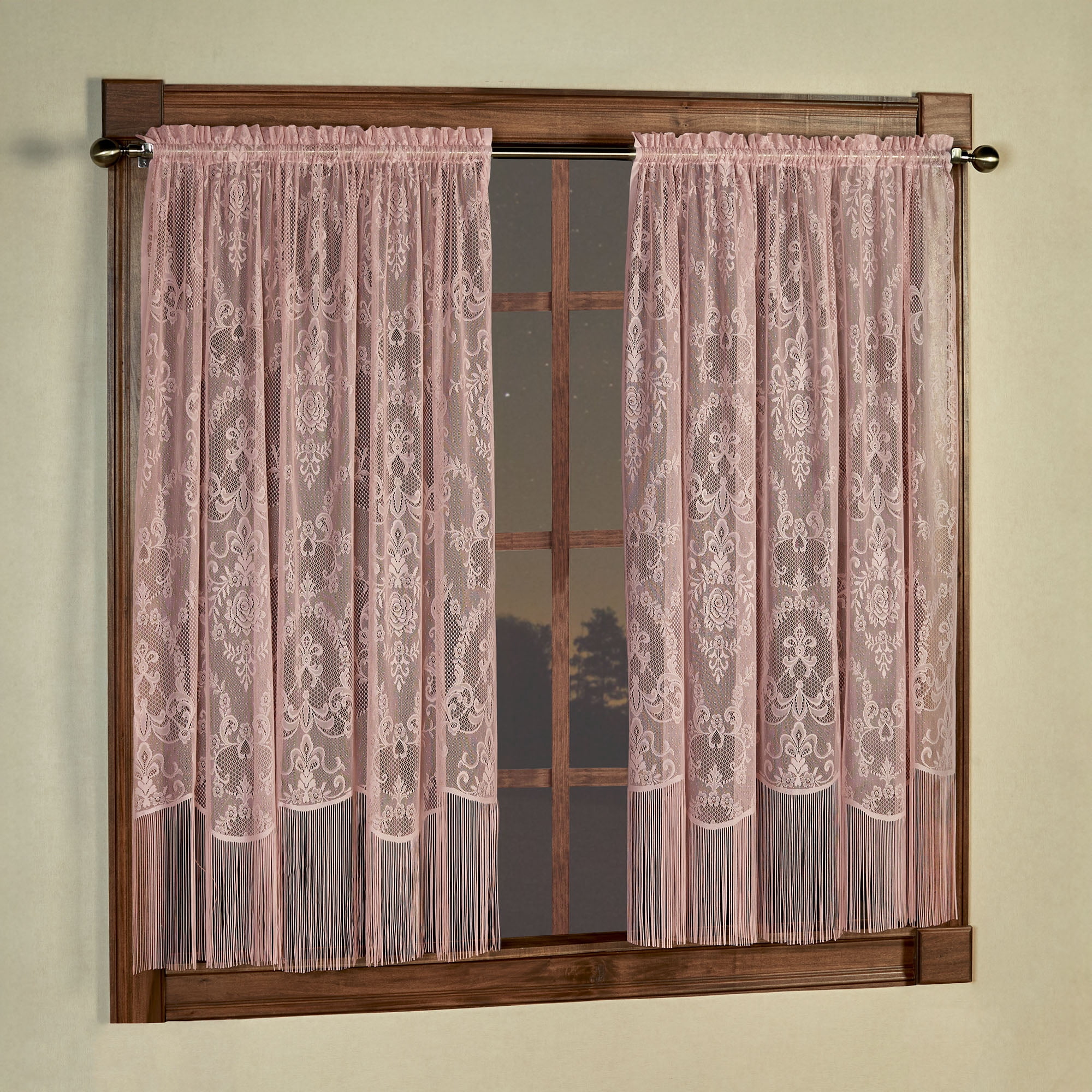 Queen's Lace Fringed Window Treatment, Victorian Rose, 2-63L Curtain ...