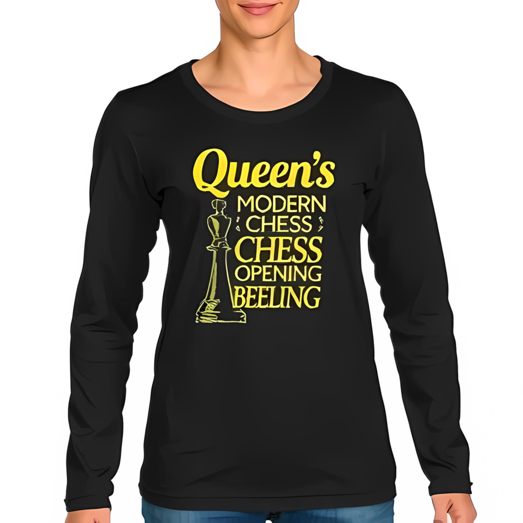 Queen's Modern Chess Long Sleeve T-Shirt - Bold Yellow Graphic Design ...