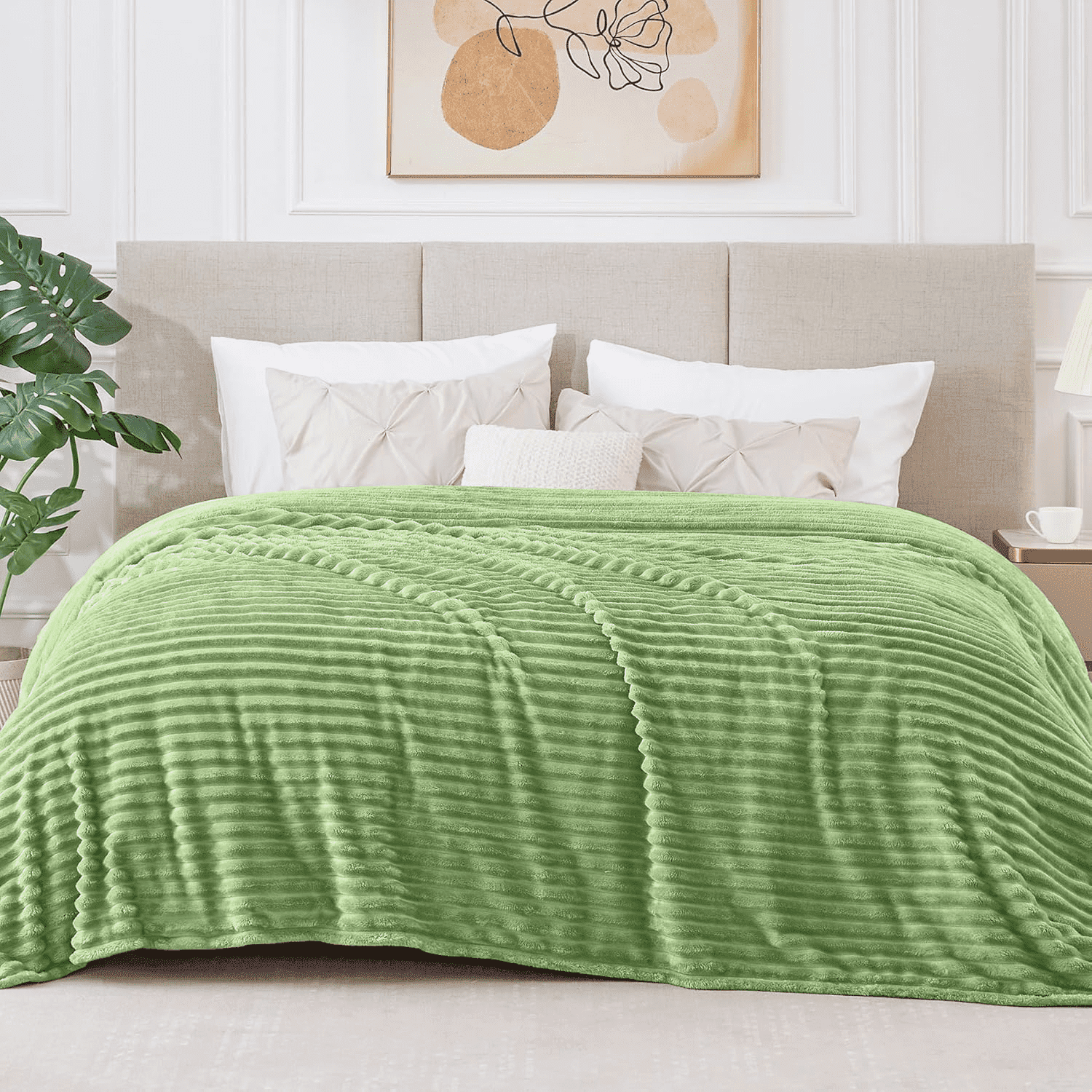Queen Size Blanket for Couch,Sofa,Bed, 230GSM Super Soft Striped Beige ...