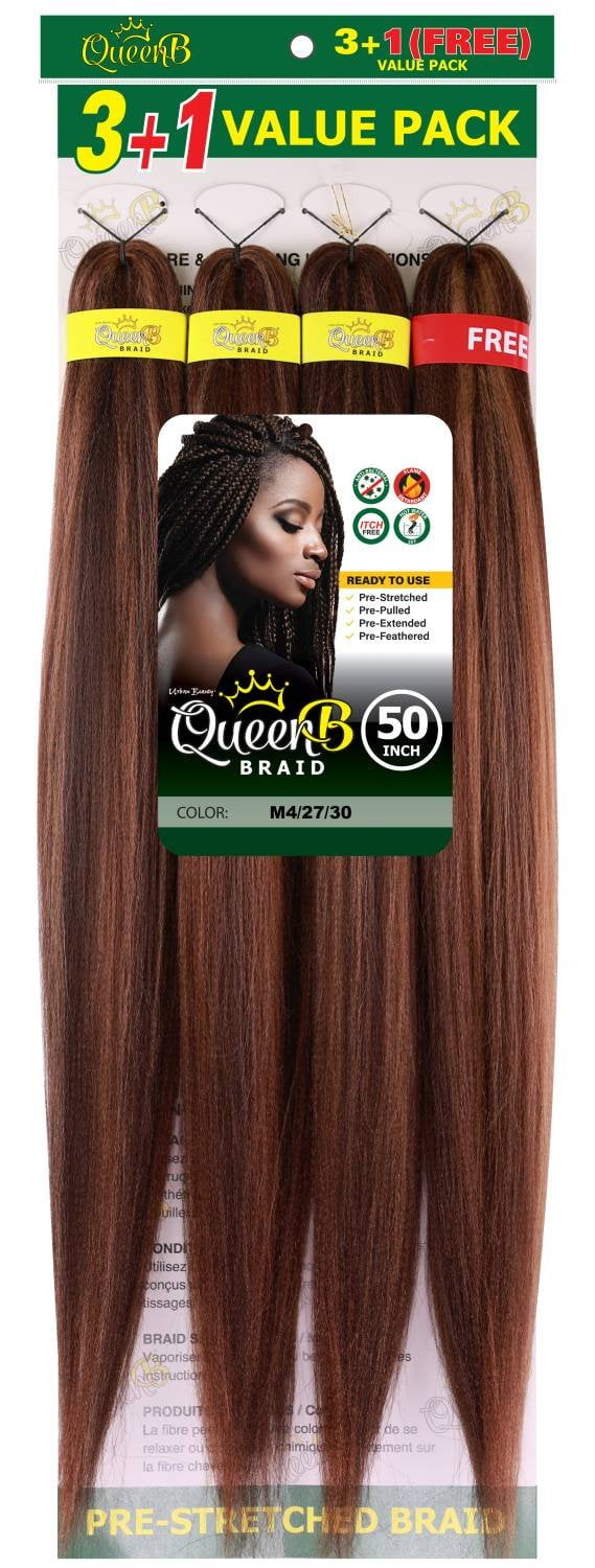 QueenB 4X Value Pack Pre-Stretched Braiding Hair 50” – Color M4/27/30 ...