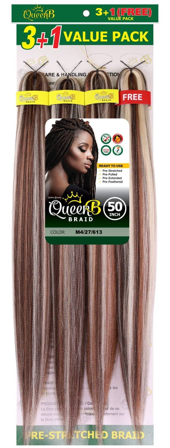 QueenB 4X Value Pack Pre-Stretched Braiding Hair 50” – Color M4/27/613 ...