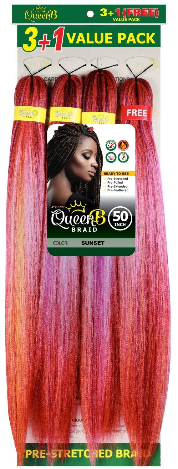 QueenB 4X Value Pack Pre-Stretched Braiding Hair 50” – Color Sunset ...