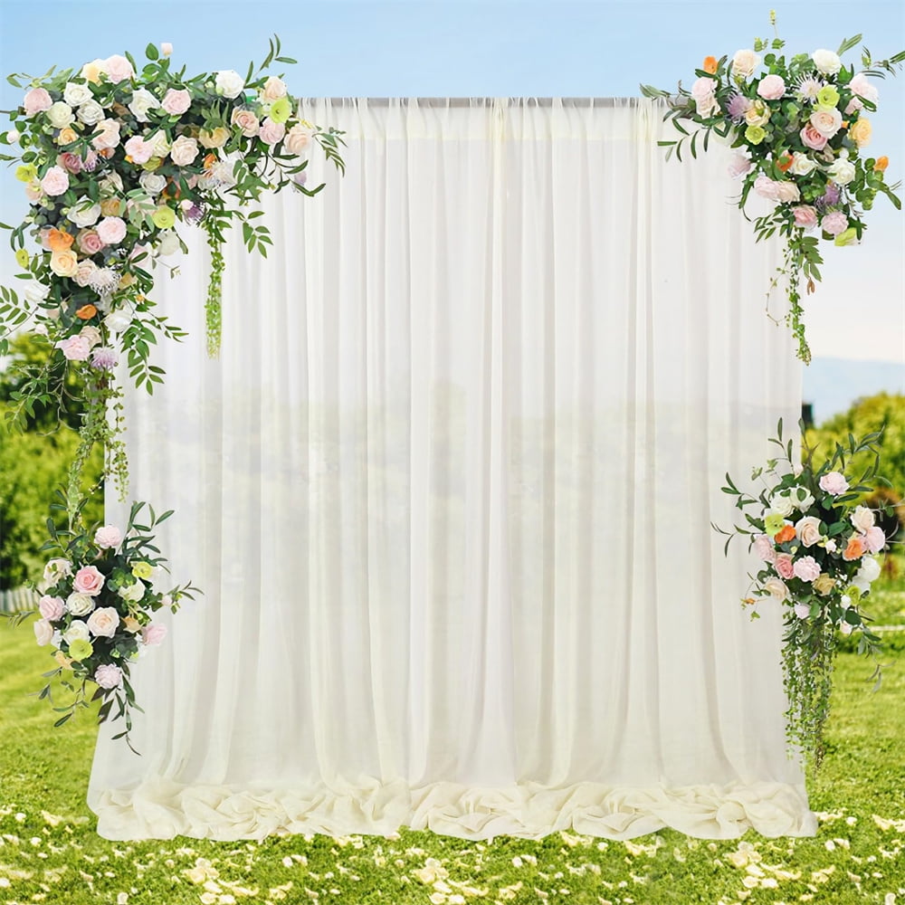 QueenDream 10ft x 10ft Chiffon Backdrop Curtain, Ivory, 2 Pieces ...