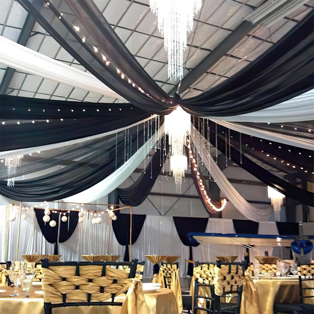 QueenDream 6 Panels Black Wedding Ceiling Drapes 5ftx10ft Chiffon Arch ...