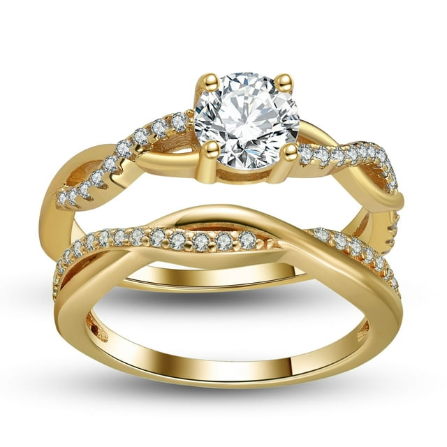 Queena Sterling Silver White Gold Wedding Ring Set for Women Cz ...