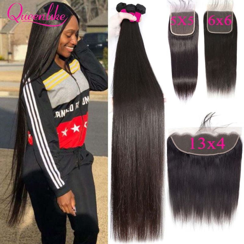 Queenlike 5x5 Lace Closure With Bundles Brazilian Weave 30 40 Inch ...