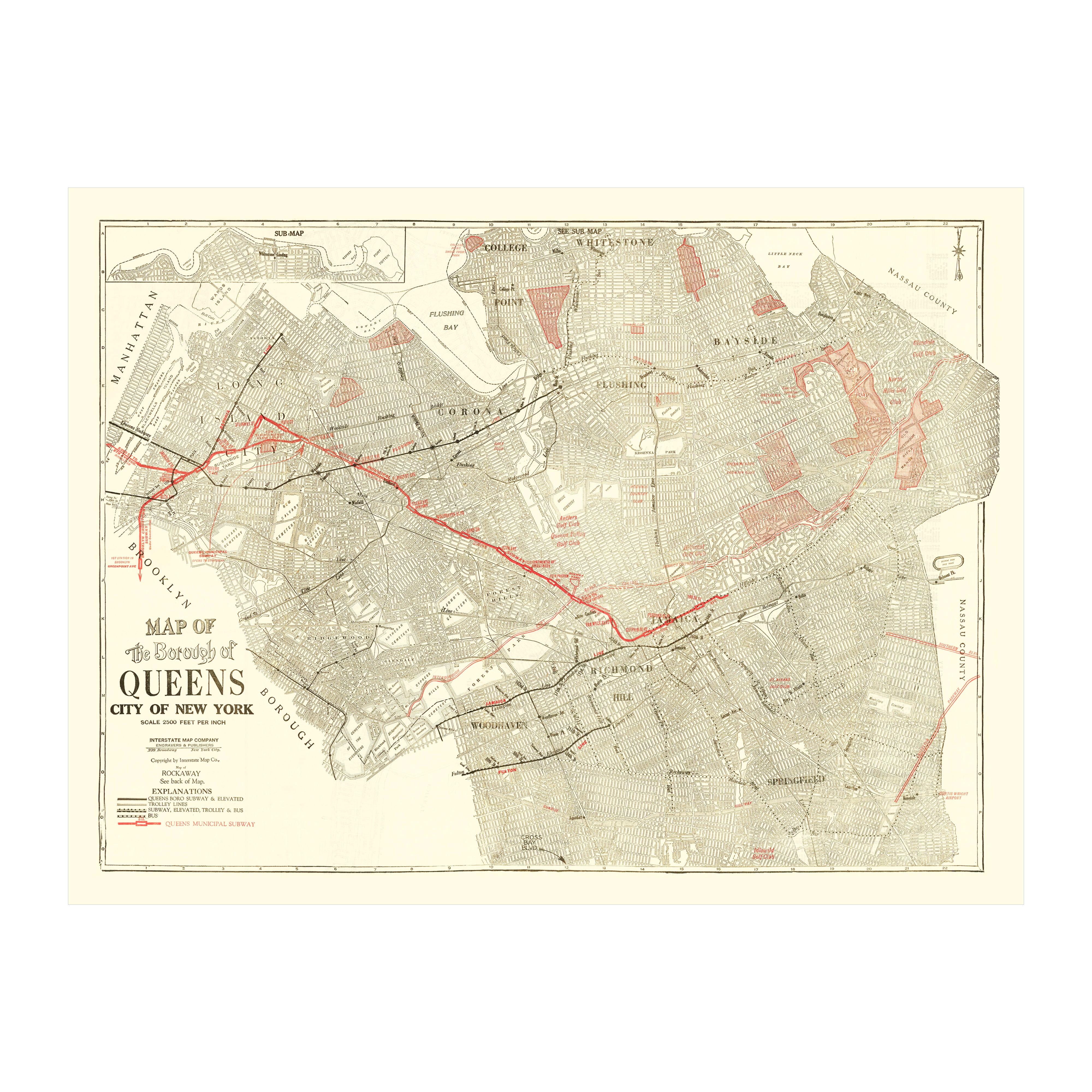 Queens Art, 1937 Vintage Map of Queens New York, NY History Wall Decor ...