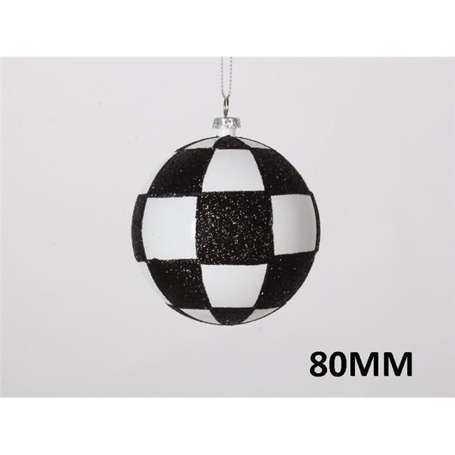 4 Pack of Black and White Checkered Ball Ornaments with Glitter ...