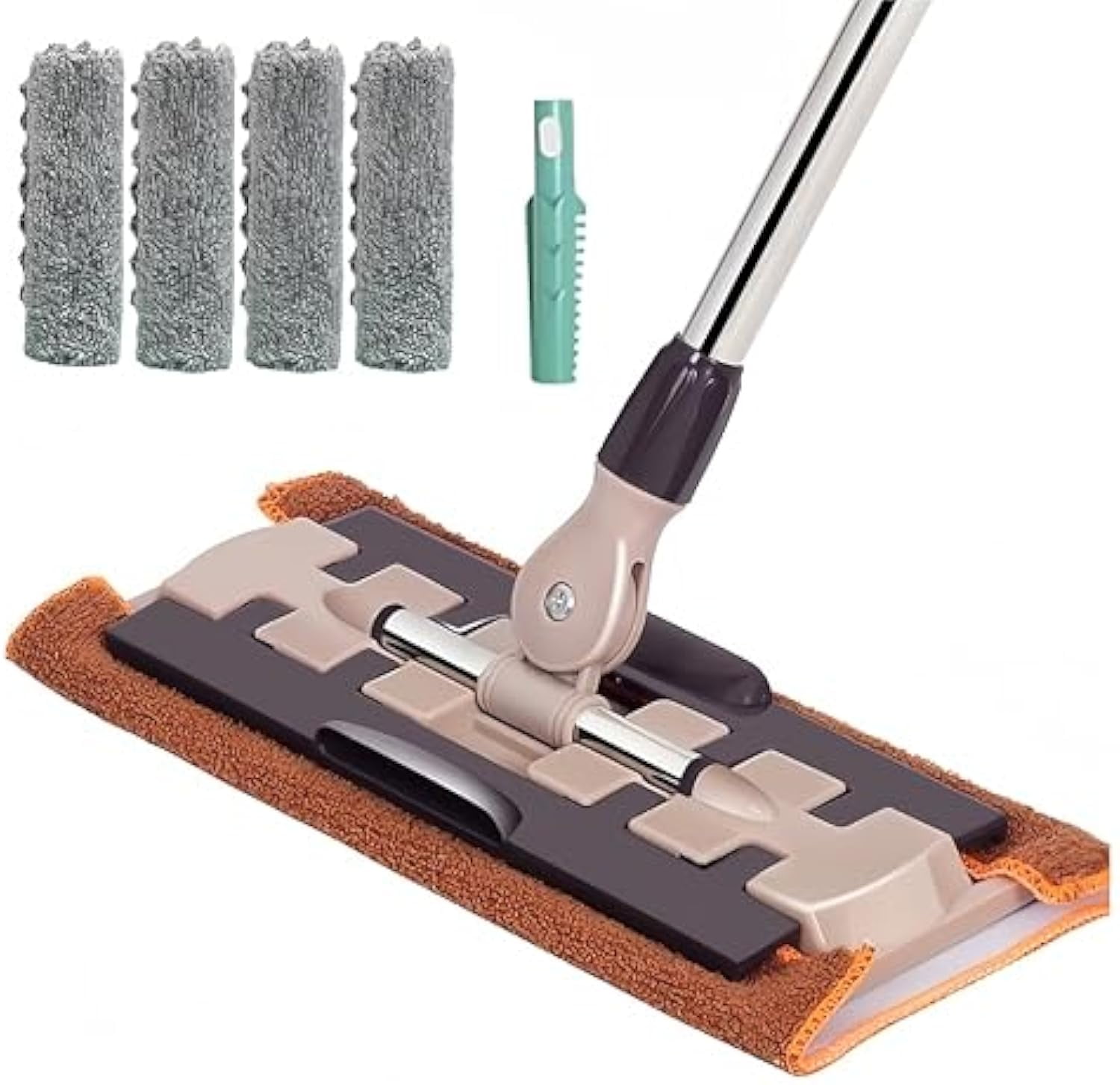 Queensfinders Mop, Flat Mop with Stainless Steel Handle with Reusable ...