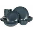 Queenslane 16-Piece Matte Blue Stoneware Dinnerware Set – Double Bowl ...