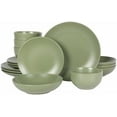 Queenslane 16-Piece Matte Green Stoneware Dinnerware Set – Double Bowl ...
